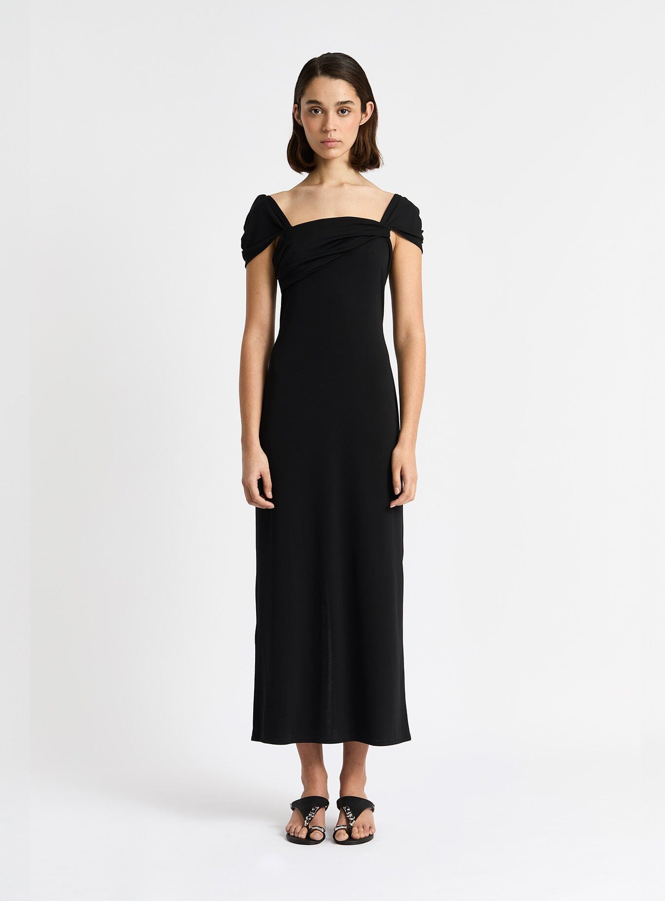 SIA BLACK JERSEY MIDI DRESS – LAAGAM